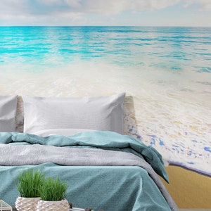 Ocean Beach Shore Wallpaper Mural. Tropical Theme Wall Decor, Bathroom ...