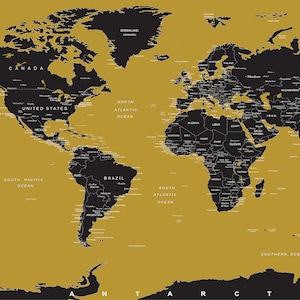 Large (gold) World Map Wall Mural. Wall Covering. Simple Peel and Stick ...
