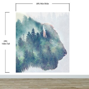 Foggy Mountain Forest View With Bison Buffalo Overlay Natural Scenery ...