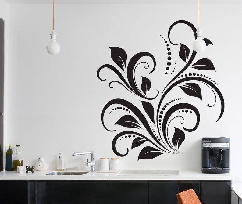 Swirl Flower Floral Vinyl Wall Decal Sticker. Living Room Wall Art ...