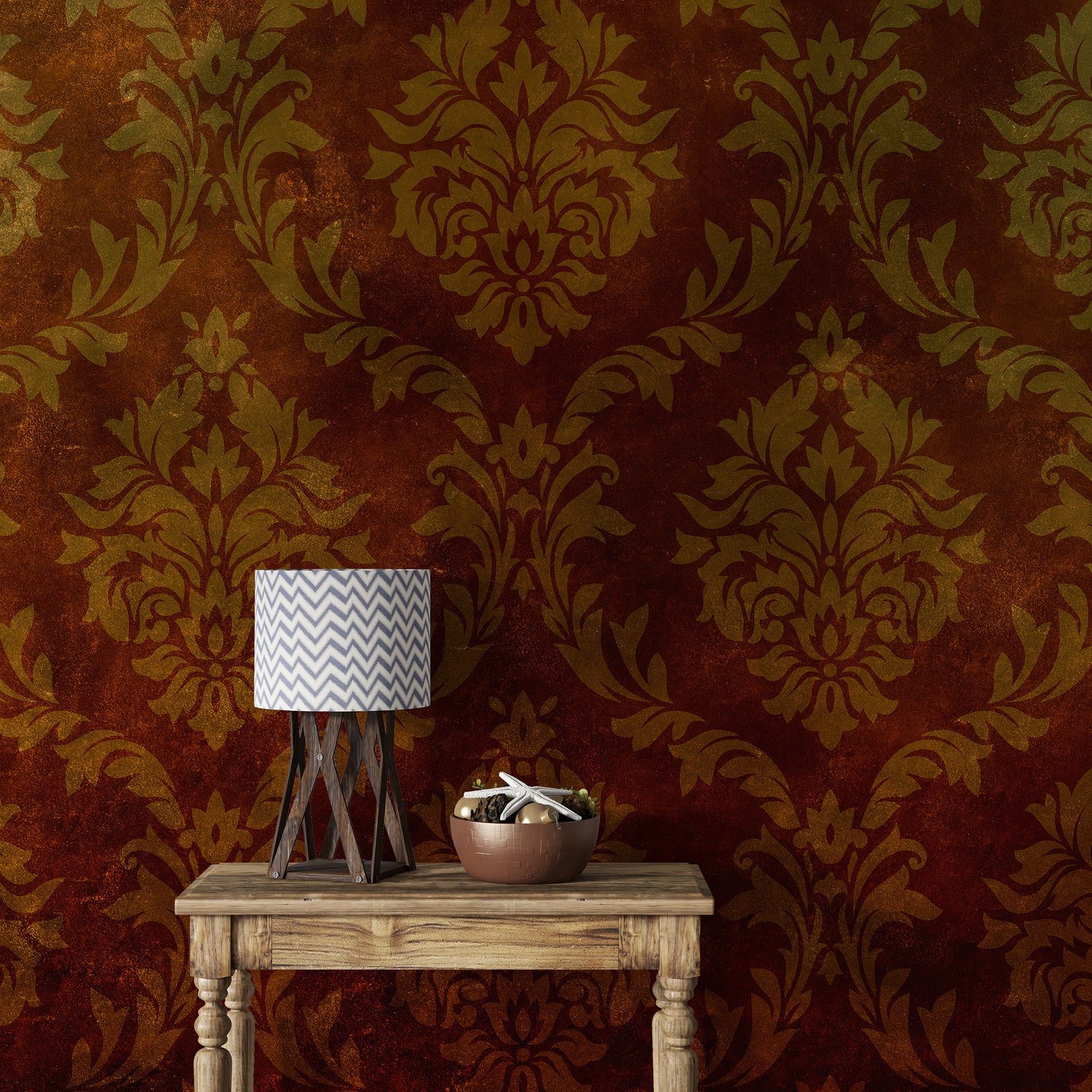 Damask Grunge Vintage Dark Pattern Wall Mural Peel and Stick | Etsy