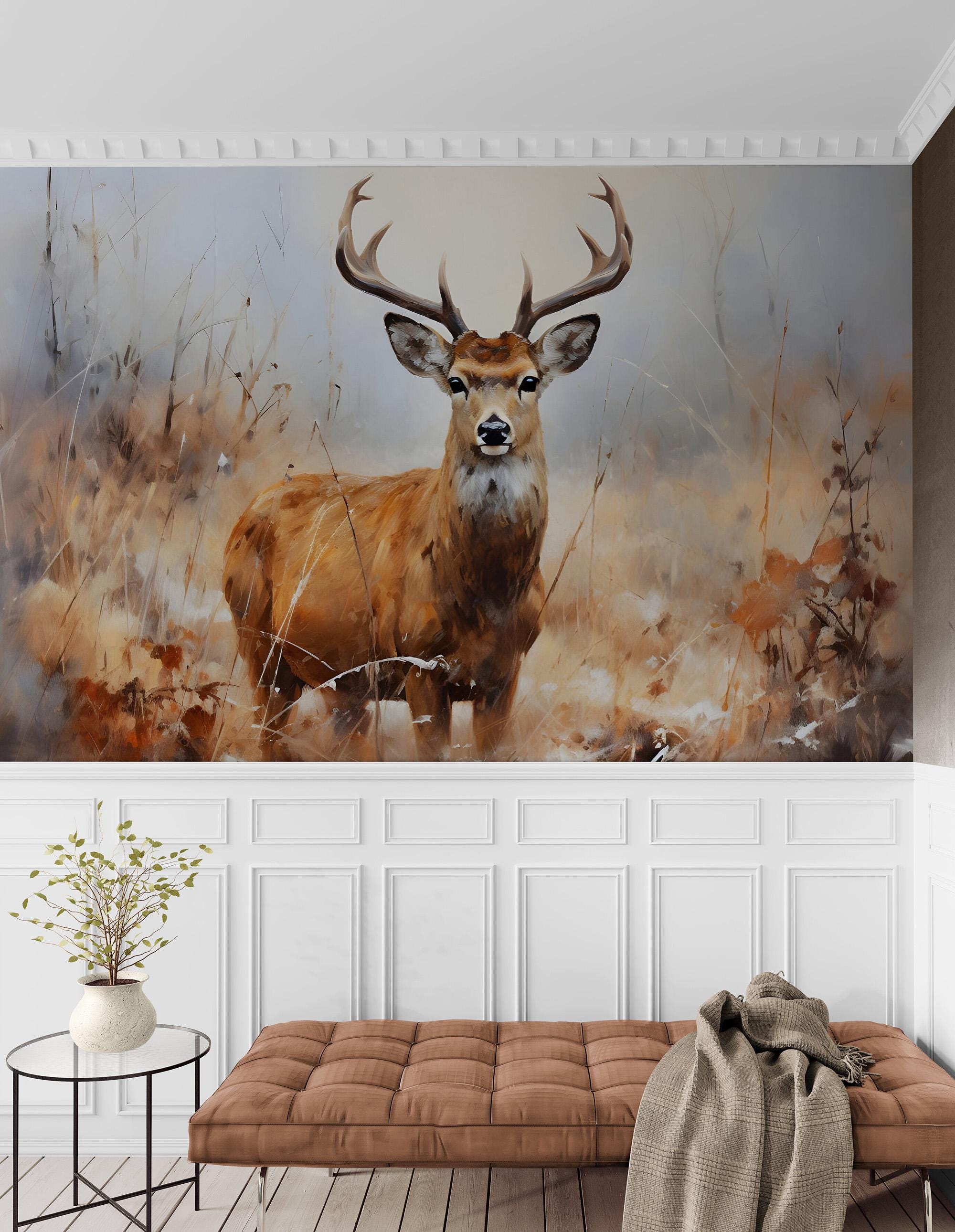 Rustic Deer in Woods Wallpaper Mural – Peel and Stick Wallpaper ...
