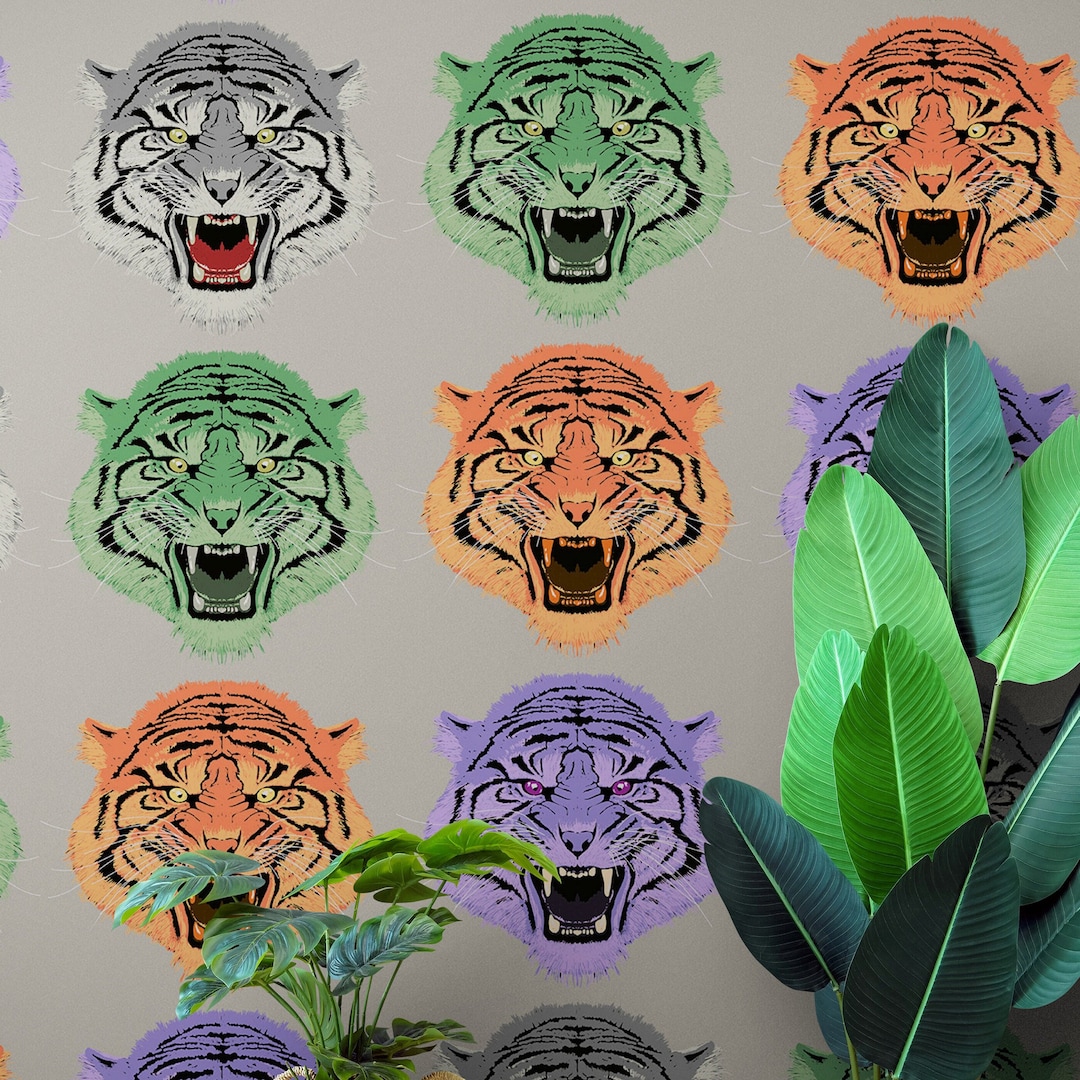 Tiger Wallpaper Peel and Stick Wall Mural. Tiger Wall Art Print. Jungle ...