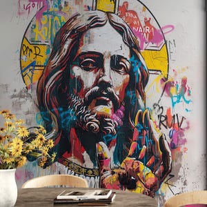 Graffiti Art of Jesus Christ Wallpaper. Peel and Stick Mural. Urban ...
