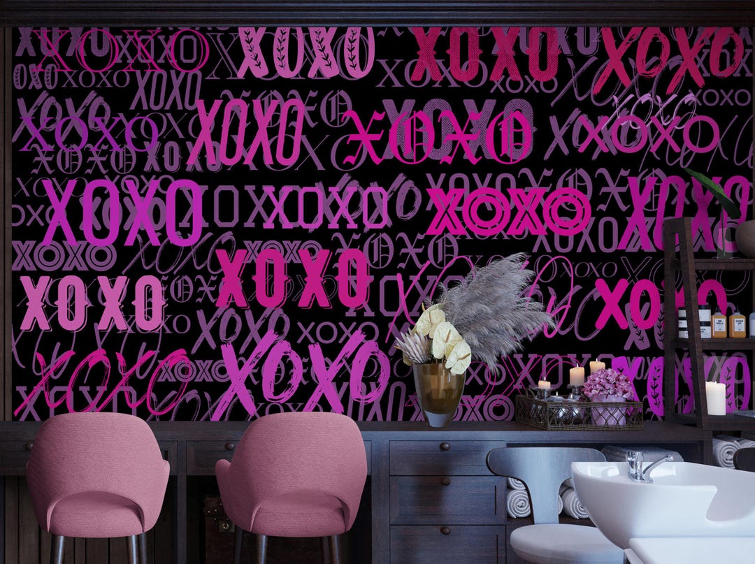 Pink XOXO Wallpaper Mural – Glamour Girl’s Room, Stylish Bathroom, Chic ...