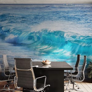 Blue Ocean Waves Wall Mural. Surfer Wall Art. Surf Wave Wallpaper Peel ...