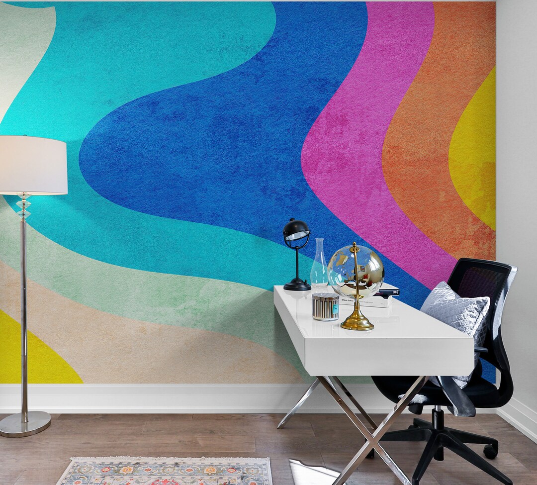 Rainbow Wallpaper Abstract Retro Rainbow Pattern Wall Mural Peel and ...