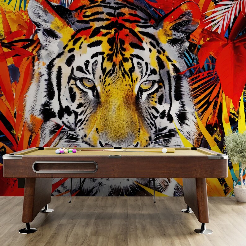 Bedroom Glamour Chic Wallpaper. Bathroom Wall Art. Colorful Tiger in ...
