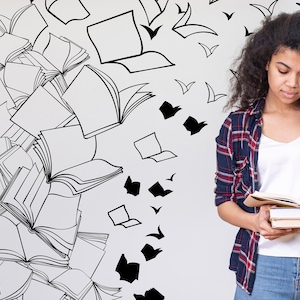 Flying Library Books Wall Decal. Fantasy Room Decor for Book Lovers ...