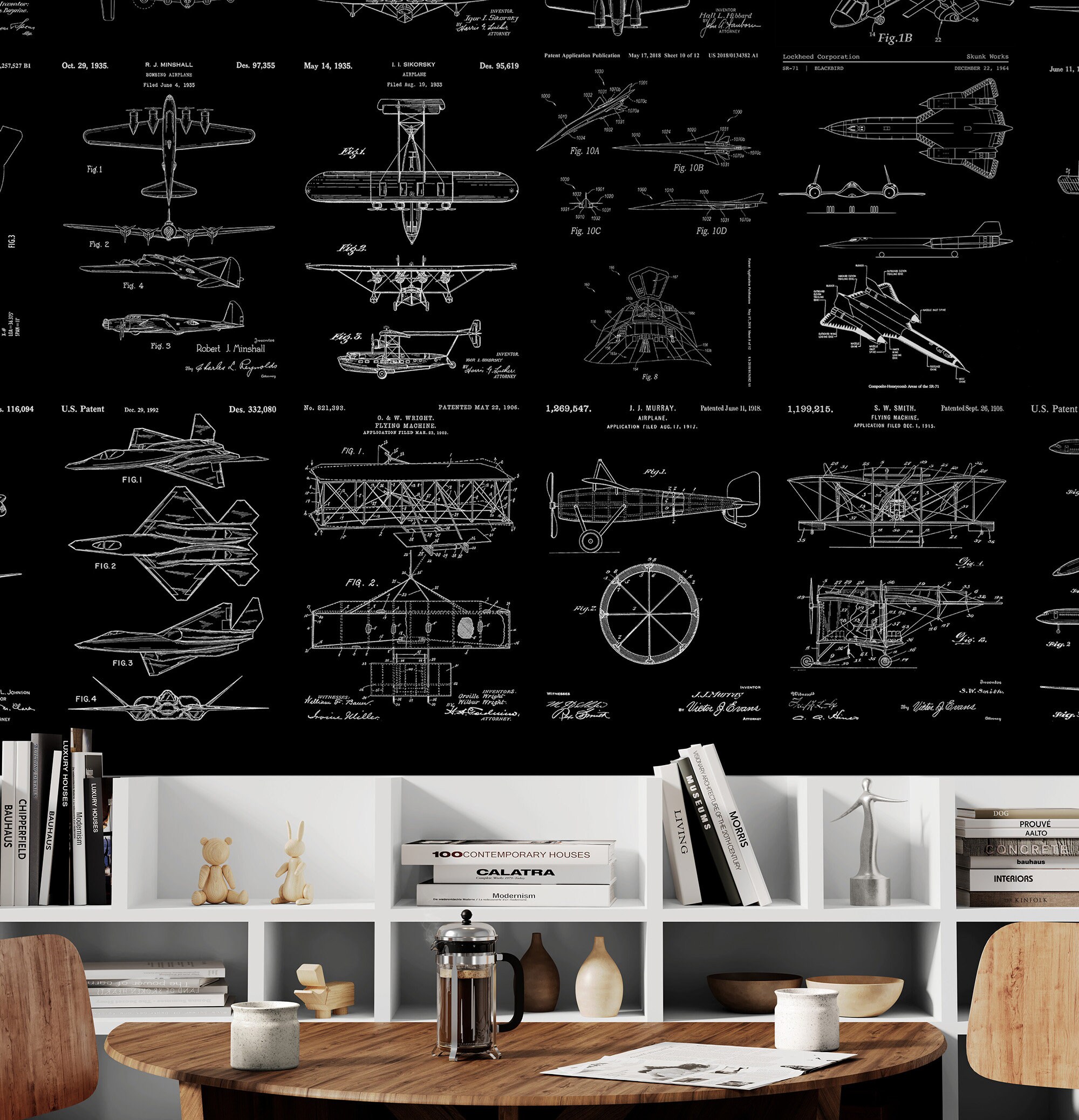 Aviation Wallpaper Mural. Featuring Military Jet and Airplane Patent ...