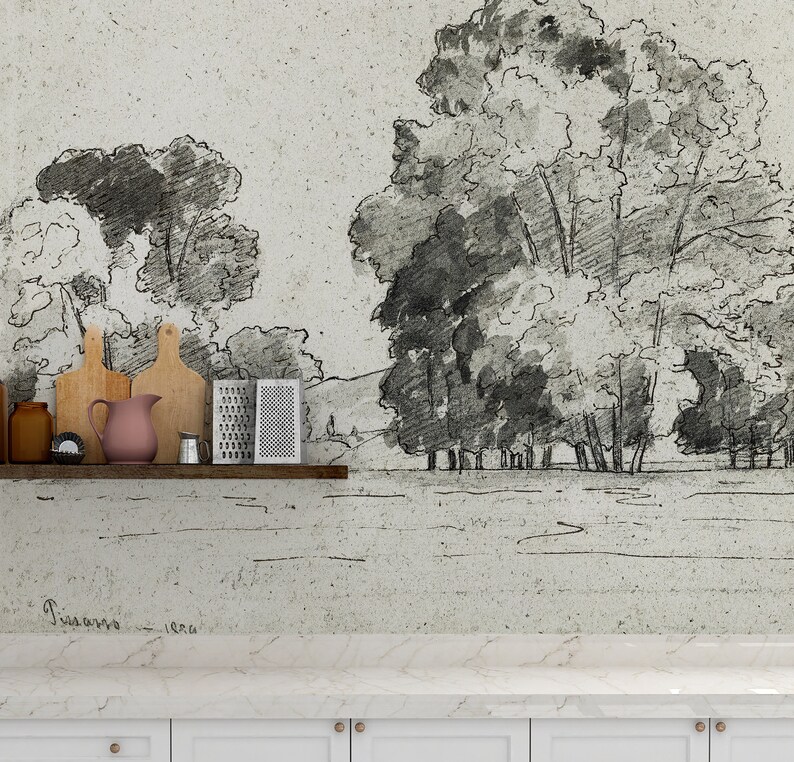 Vintage Forest Wallpaper, Large Tree Forest Wallpaper, Removable Peel ...