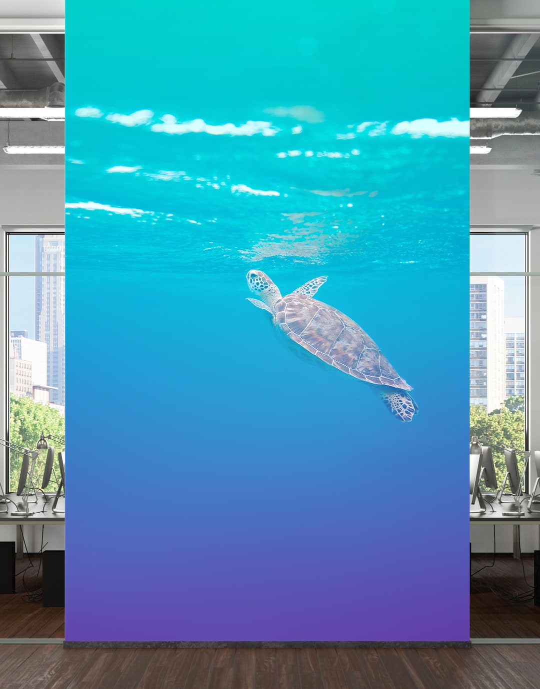 Underwater Wallpaper Sea Turtle, Pastel Color Sea Life Blue Ocean ...