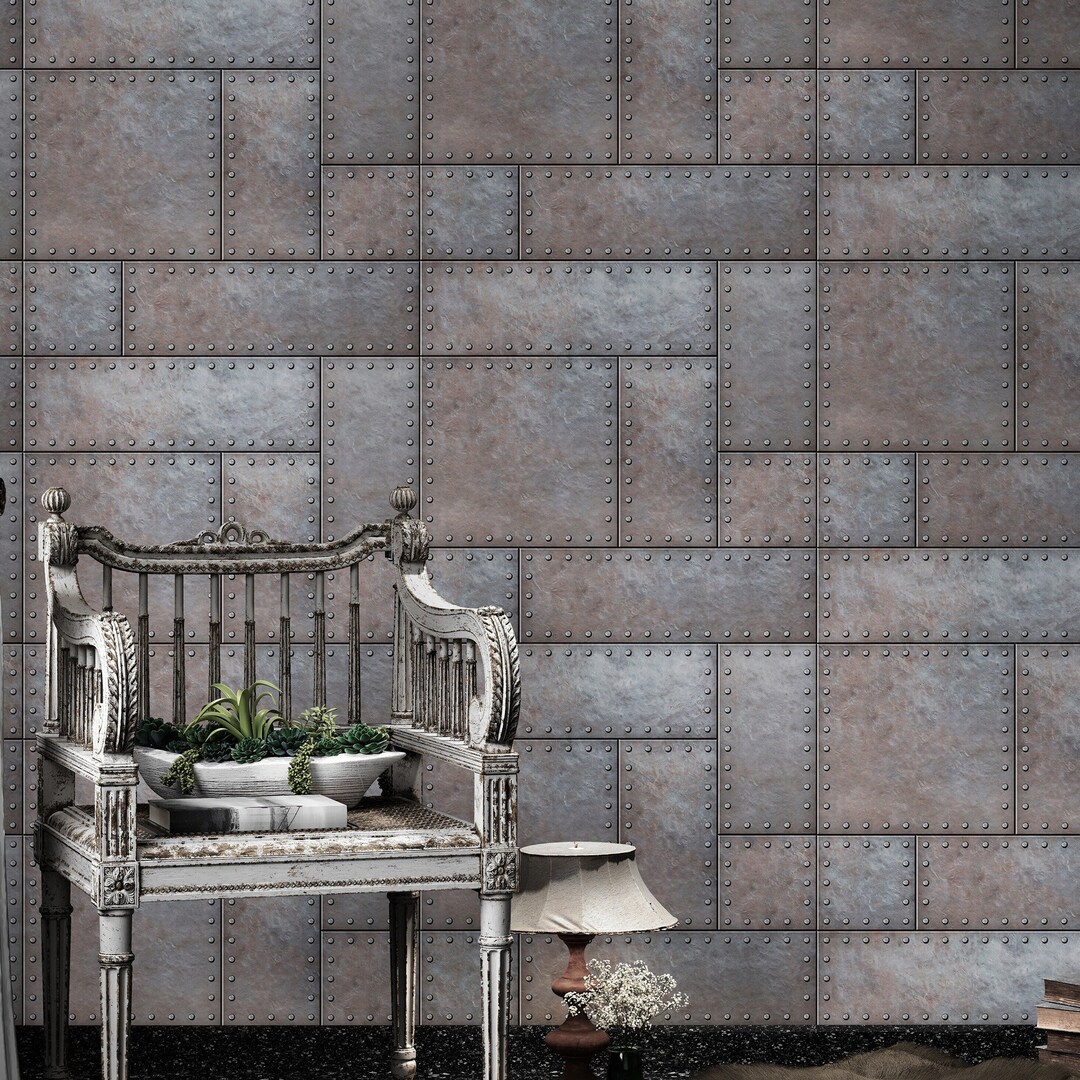 Modern Urban Wallpaper Decor. Metal Steel 3D Wall Mural. Metallic ...