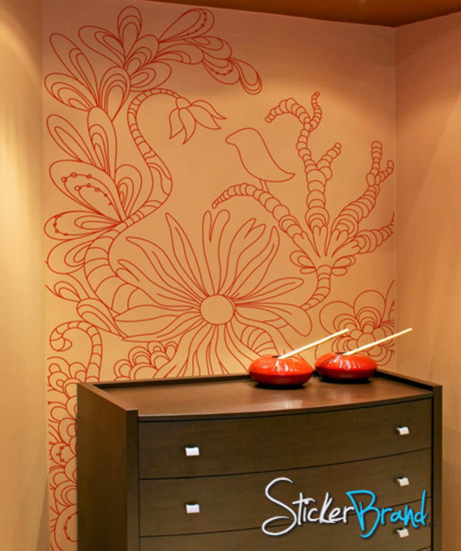 Vinyl Wall Decal Sticker Floral Bird Pattern Design Item783s - Etsy