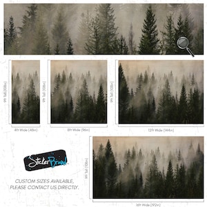 Misty Pine Tree Forest Landscape Wallpaper. Peel and Stick Wall Mural. Bathroom Forest Vintage ...