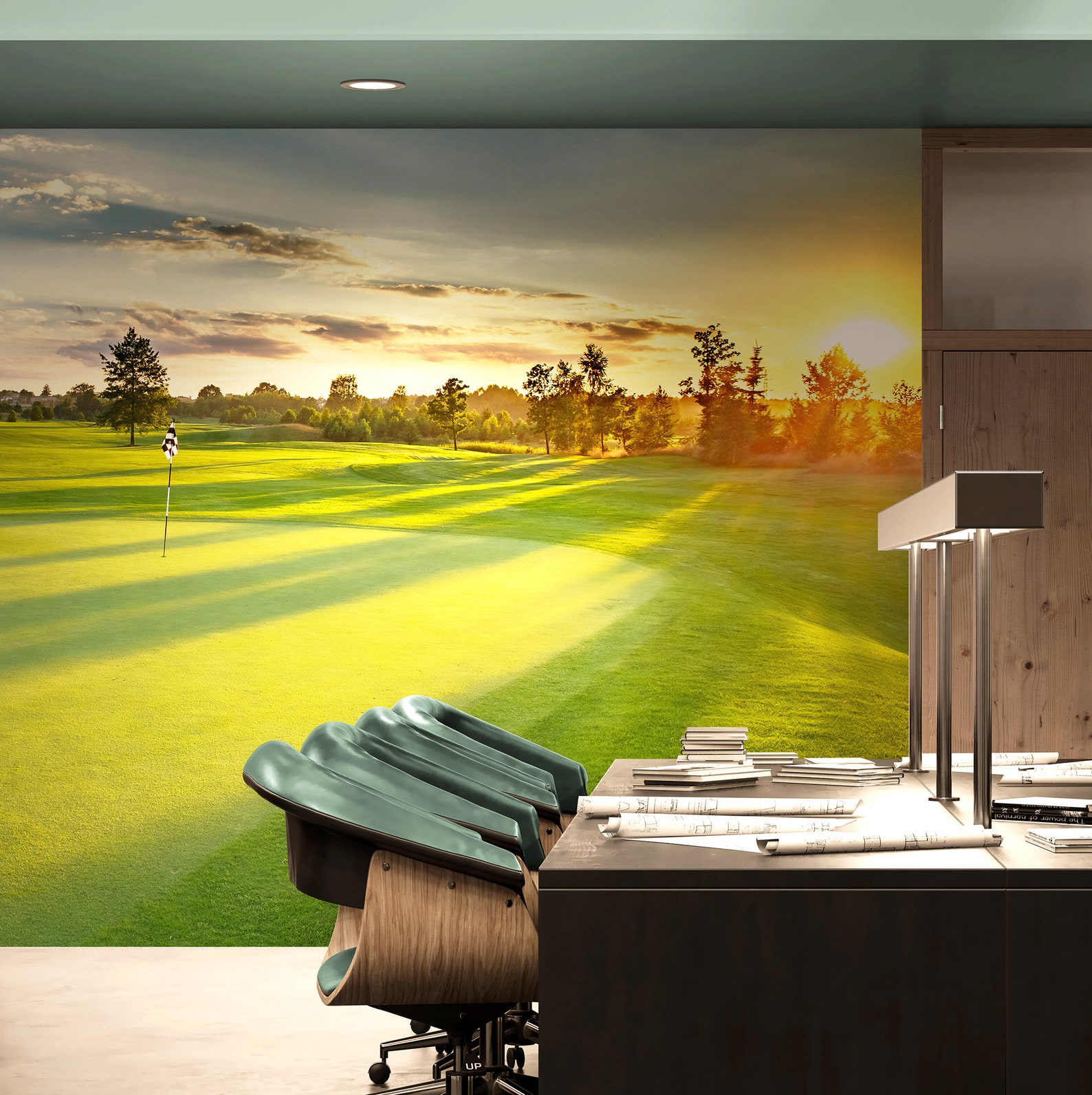 Golf Course Wallpaper Mural. Sunset Over Golf Course Mural. Peel and ...