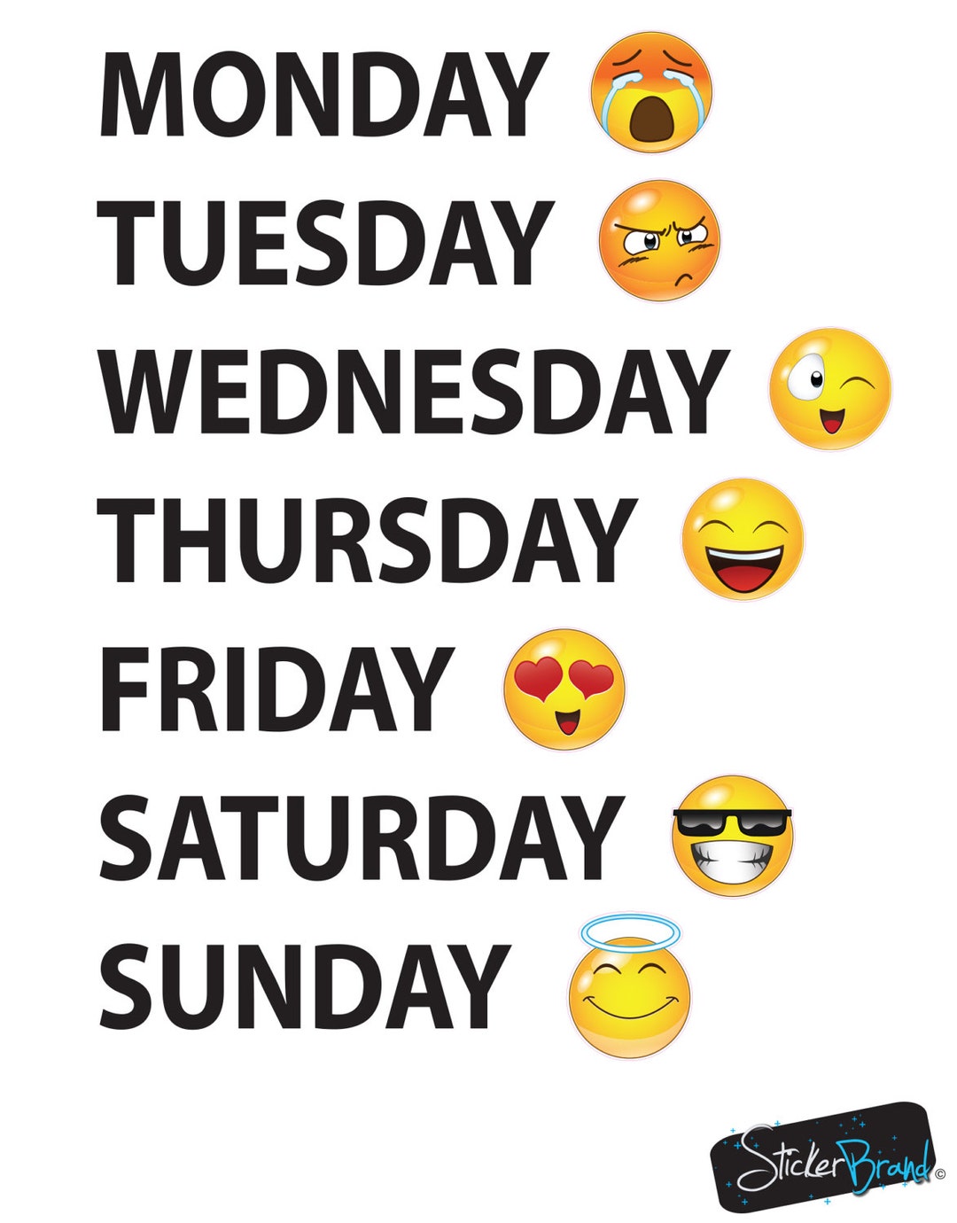 Days of the Week Happy Emoticon Faces Vinyl Wall Decal Sticker #6071 - Etsy