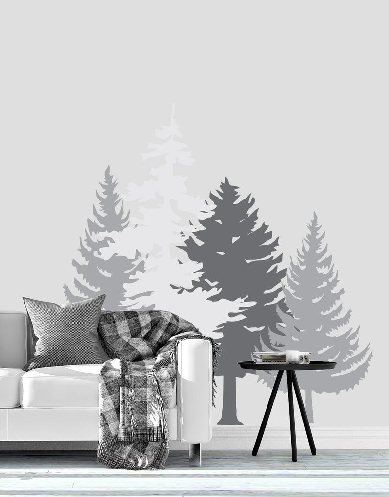 Cluster of 4 Forest Trees Wall Decal Sticker. Grey Color - Etsy