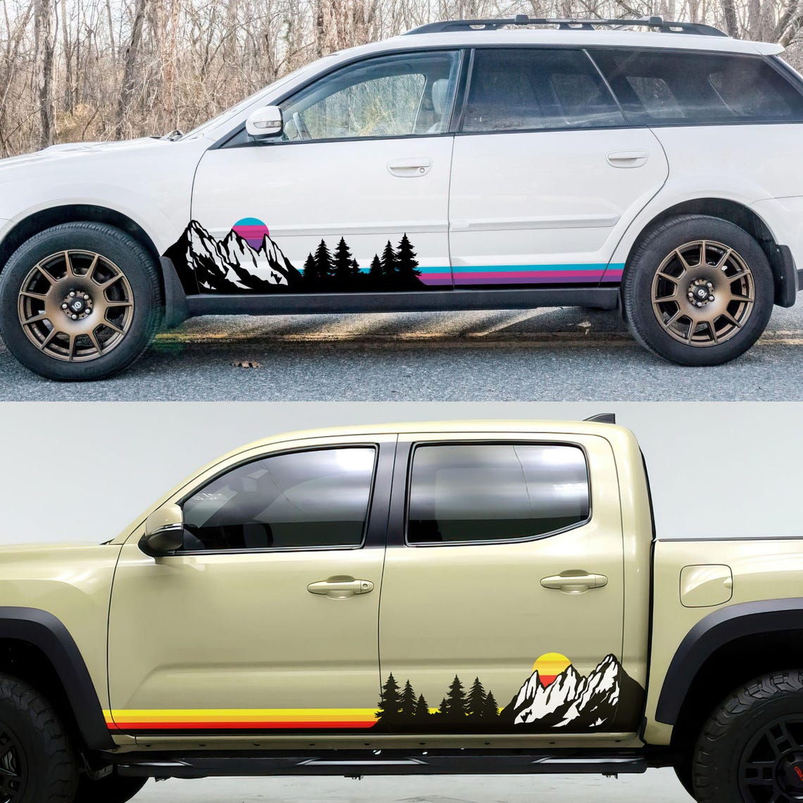 Overland Woodland Truck Decal Sticker. Mountain Forest Sunset Yellow ...