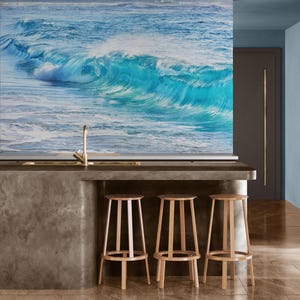 Blue Ocean Waves Wall Mural. Surfer Wall Art. Surf Wave Wallpaper Peel ...