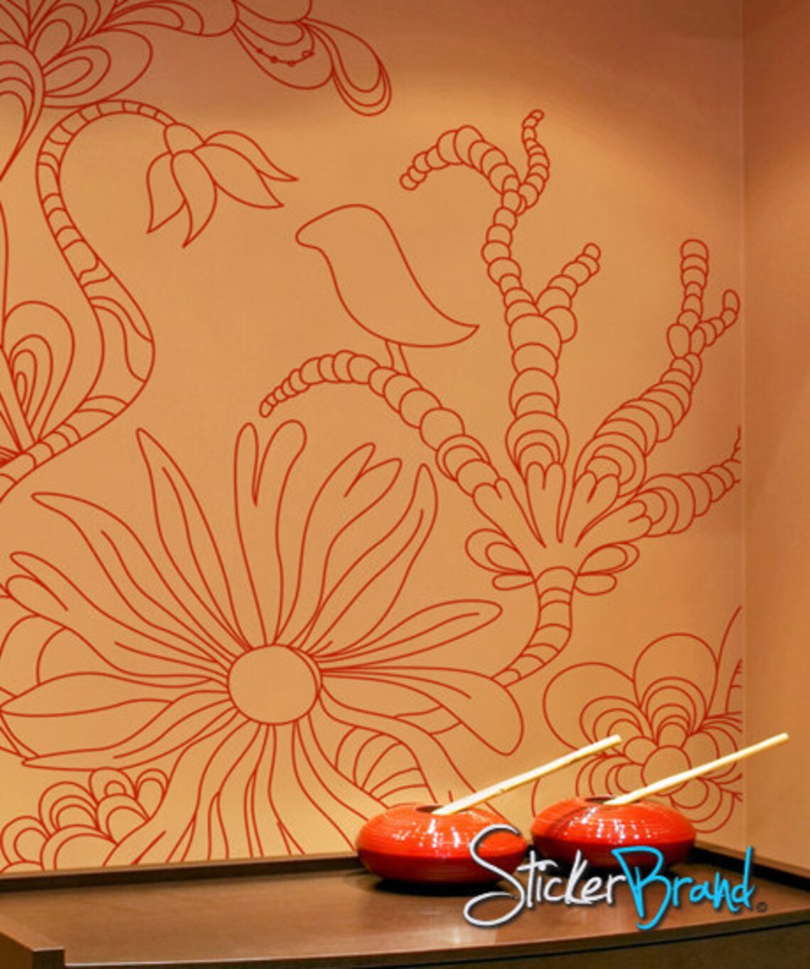 Vinyl Wall Decal Sticker Floral Bird Pattern Design Item783s | Etsy