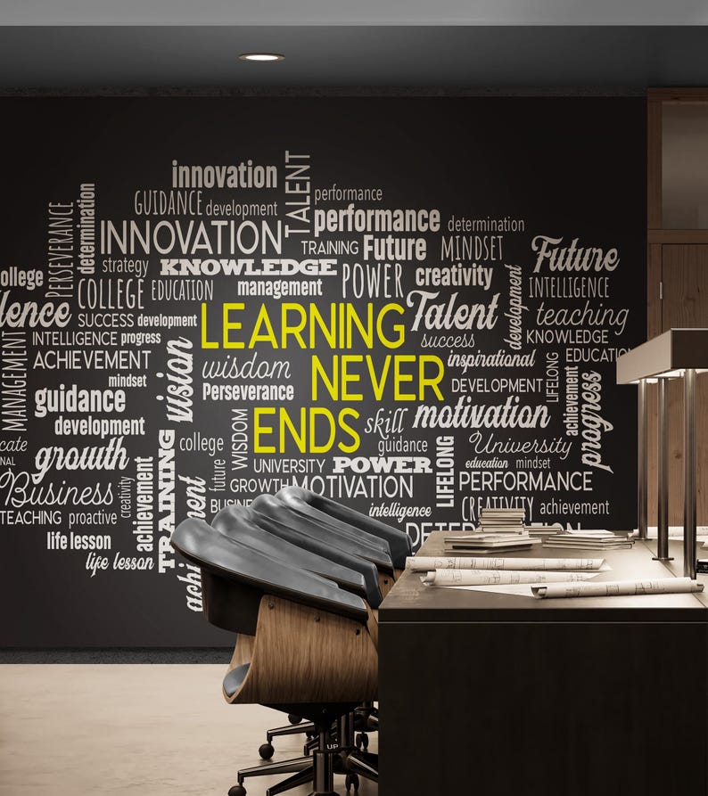 Office Wall Quote Wallpaper Mural. Learning Never Ends Motivational ...