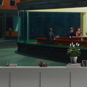 Nighthawks Painting Wallpaper. Late-night Scene at the Diner Restaurant ...