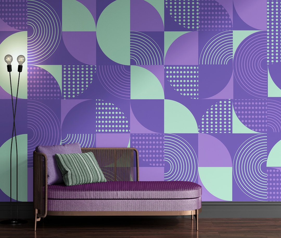 Geometric Shapes Wall Mural. Mid Century Modern Retro Wallpaper ...