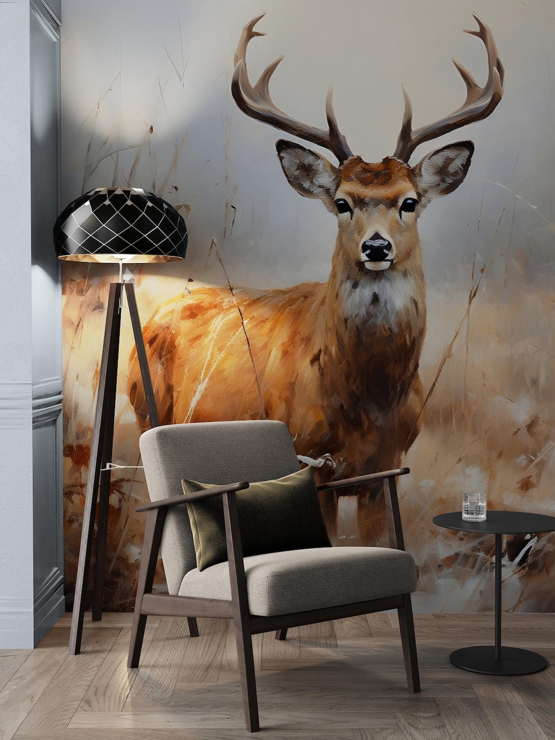 Rustic Deer in Woods Wallpaper Mural – Peel and Stick Wallpaper ...