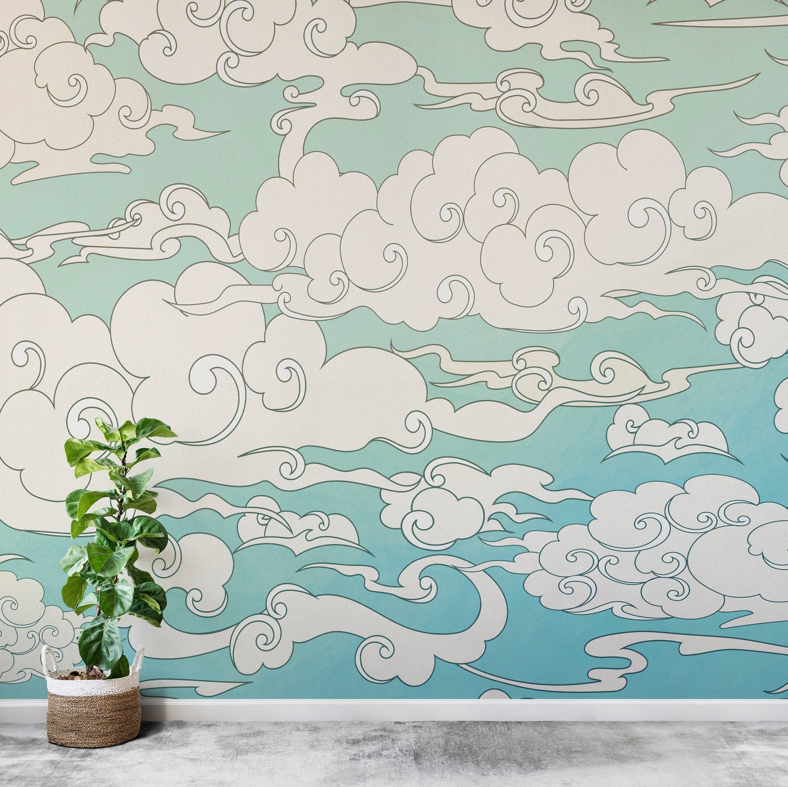 Japanese Traditional Curly Cloud in Sky Abstract Illustration - Etsy