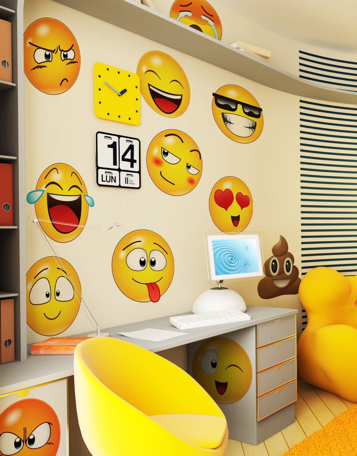 12 Large Emoticon Smiling Faces Wall Graphic Decal Sticker. - Etsy