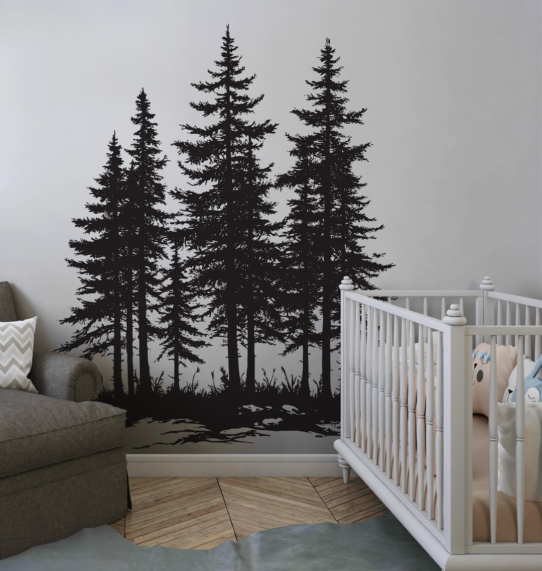 Forest Tree Wall Decal Sticker. Large Pine Tree Nature Vinyl Mural for ...