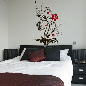 Wall Decal Sticker Flower Swirl Plant. Bedroom Floral Wall Art Decor ...
