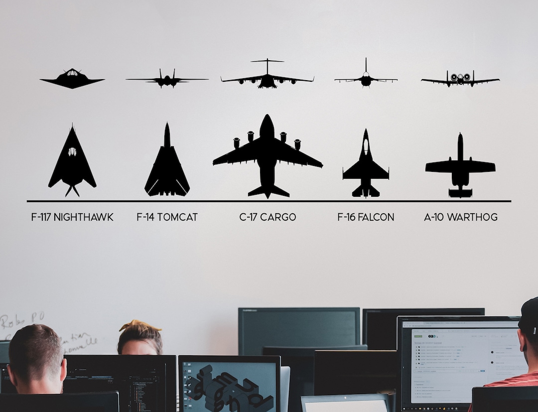 F-117, F-14, F-16, C-17, A-10 Military Fighter Jets Wall Decal Stickers ...