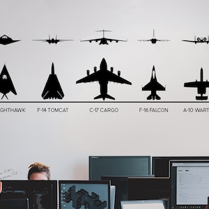 F-117, F-14, F-16, C-17, A-10 Military Fighter Jets Wall Decal Stickers ...