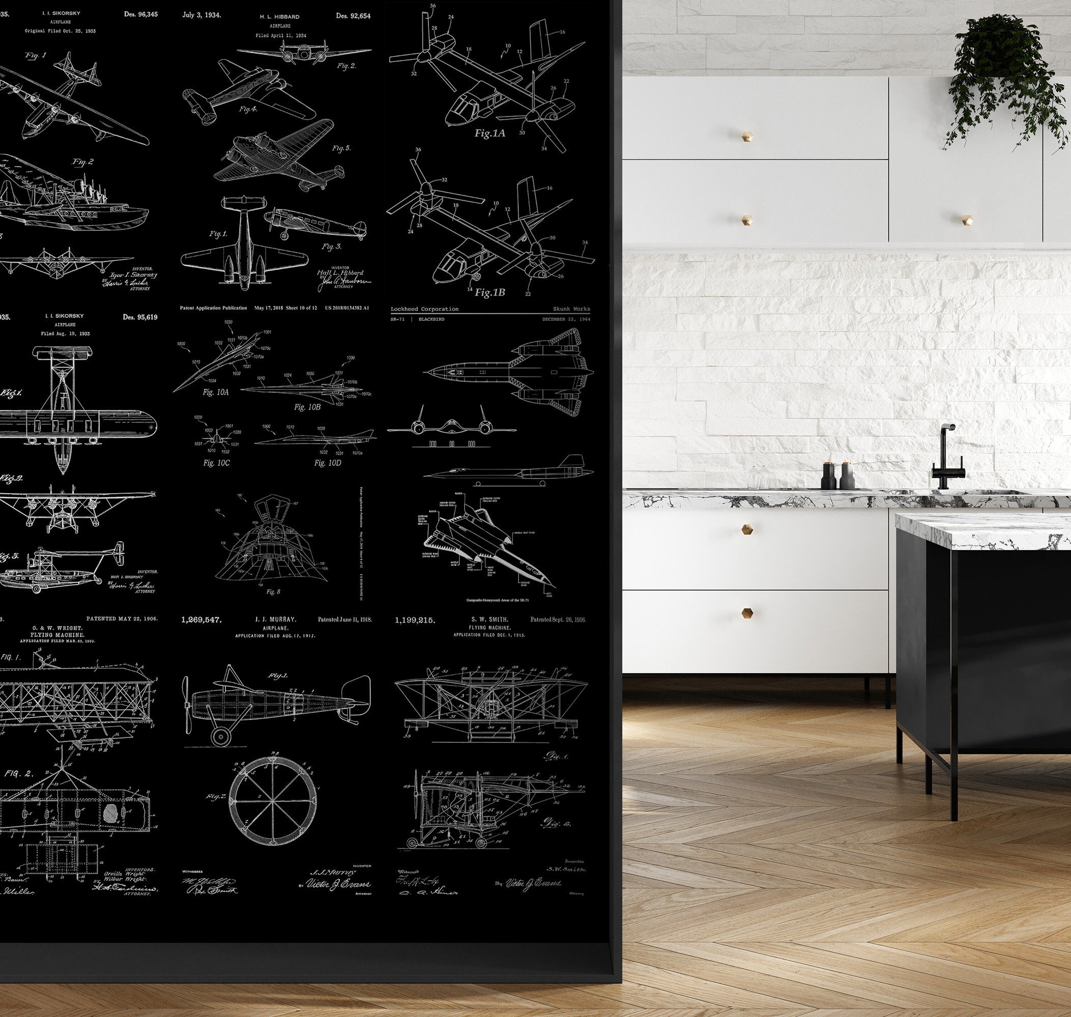 Aviation Wallpaper Mural. Featuring Military Jet and Airplane Patent ...