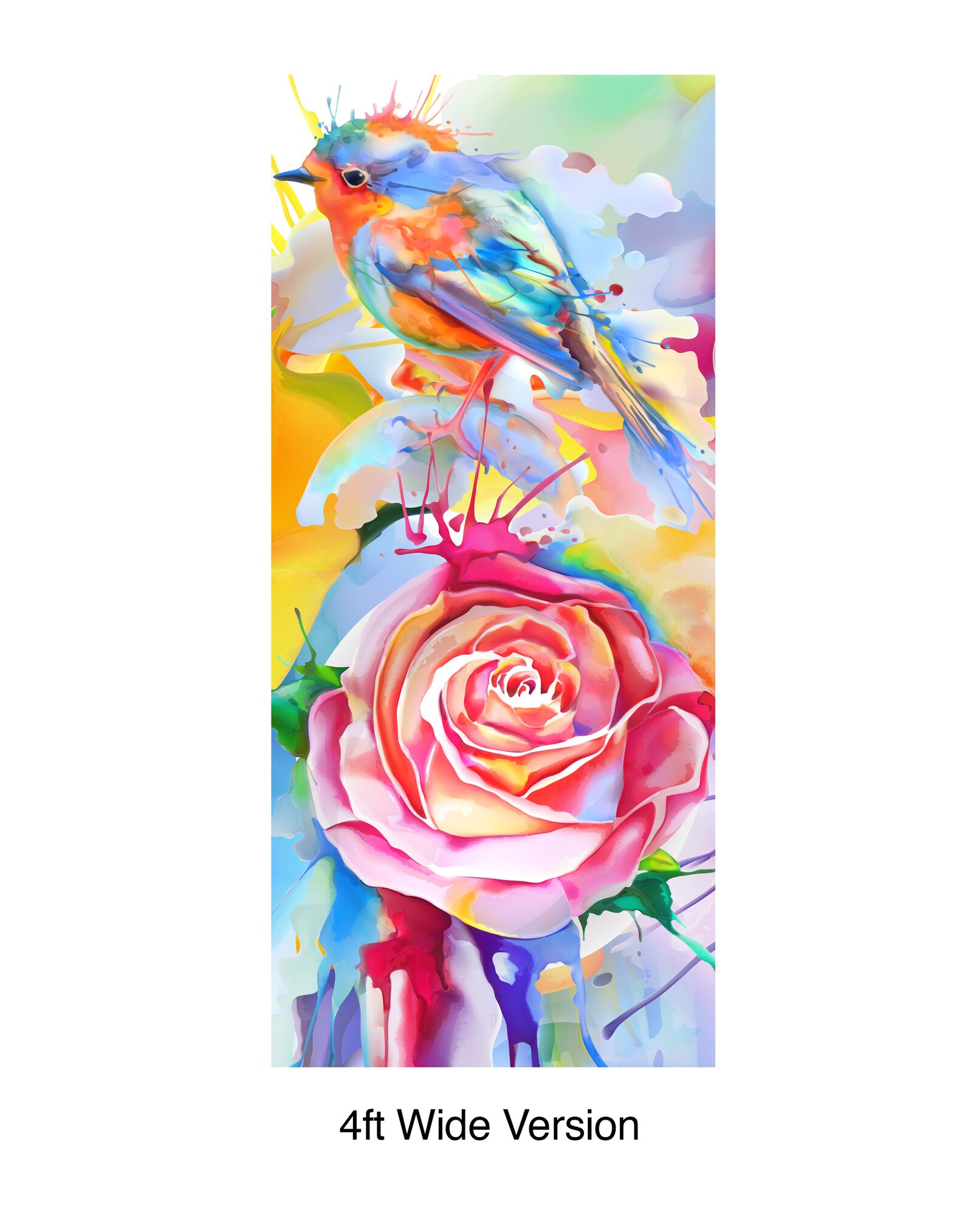 Colorful Bird and Roses Flower Rainbow Watercolor Artwork Wall | Etsy