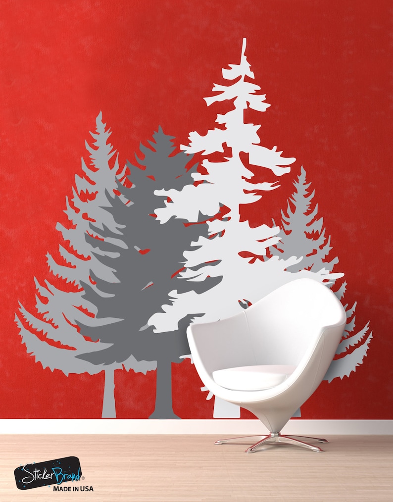 Cluster of 4 Forest Trees Wall Decal Sticker. Grey Color - Etsy