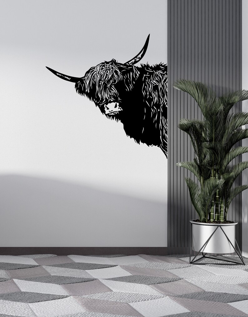 Farm Style Peeking Scottish Highland Cow Wall Decal Sticker. - Etsy