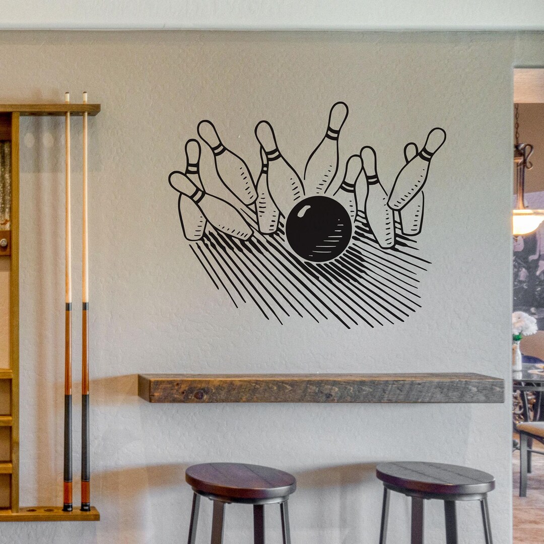 Bowling Wall Decal Sticker. Bowling Ball Striking Pins, Game Room, Kids ...