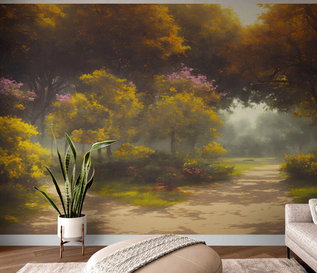 Vintage Wallpaper Design. Trees Wall Mural. Peel and Stick Wallpaper ...