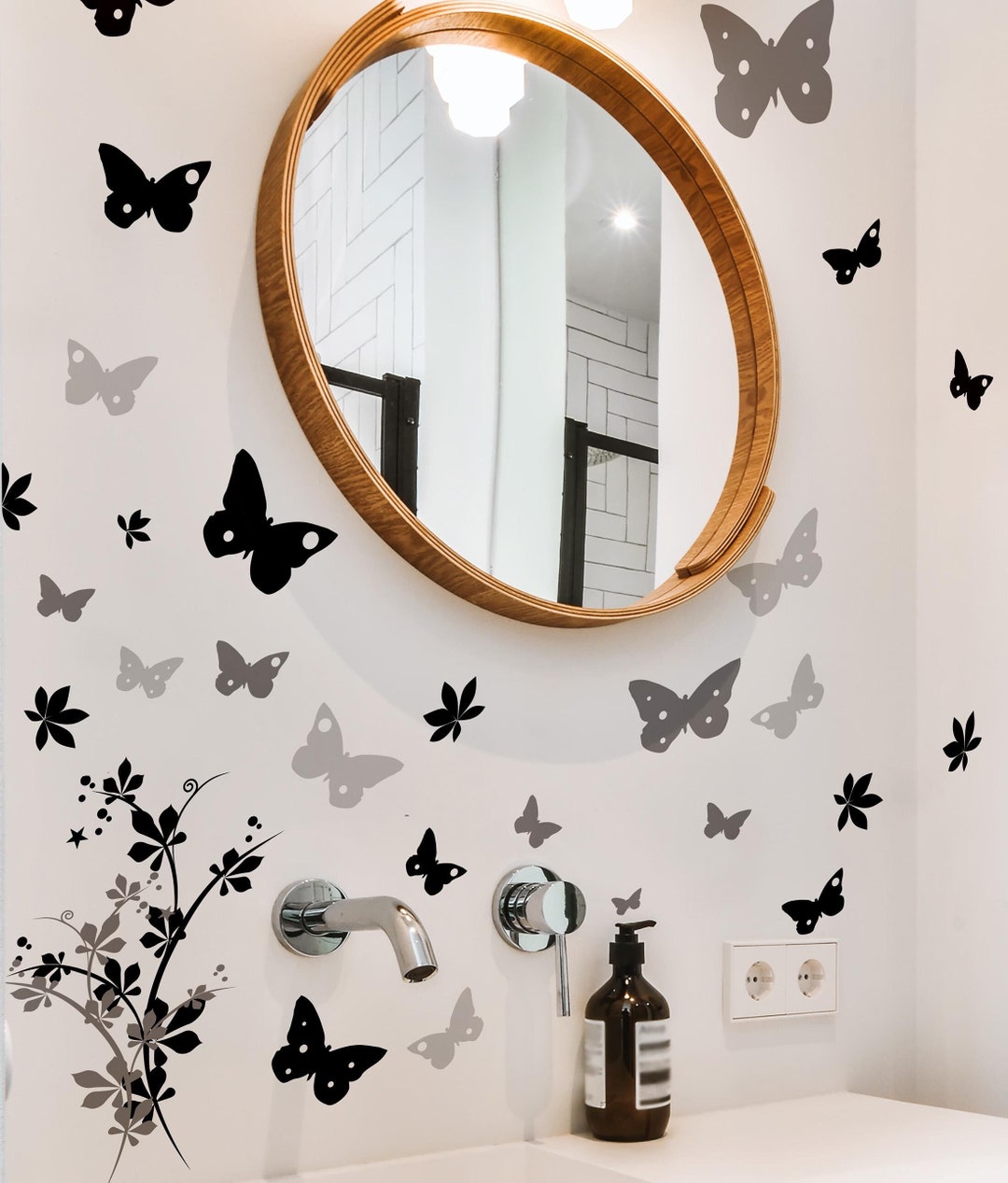 Butterfly Flower Floral Vinyl Wall Art Decal Sticker. Bedroom Wall ...