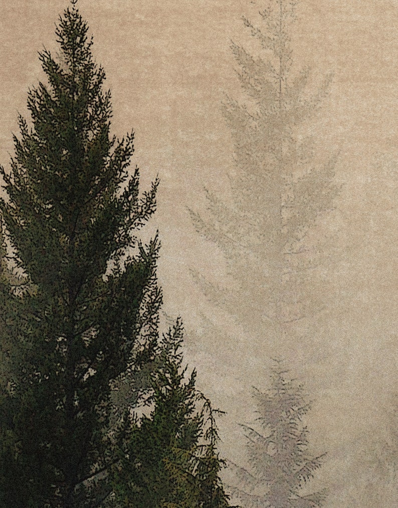 Misty Pine Tree Forest Landscape Wallpaper. Peel and Stick Wall Mural Wallpaper. Self Adhesive ...