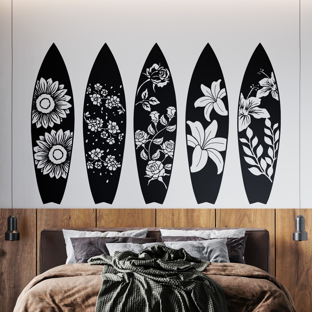 Surfboards Wall Decal Sticker. Floral Pattern Surfboards. Beach Vibes ...