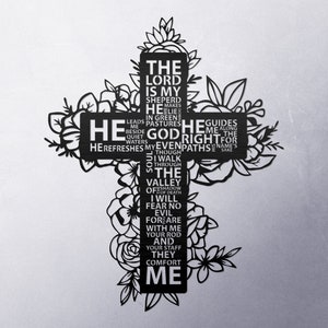 Psalm 23 Christian Cross Metal Wall Sign, Catholic Metal Wall Art ...