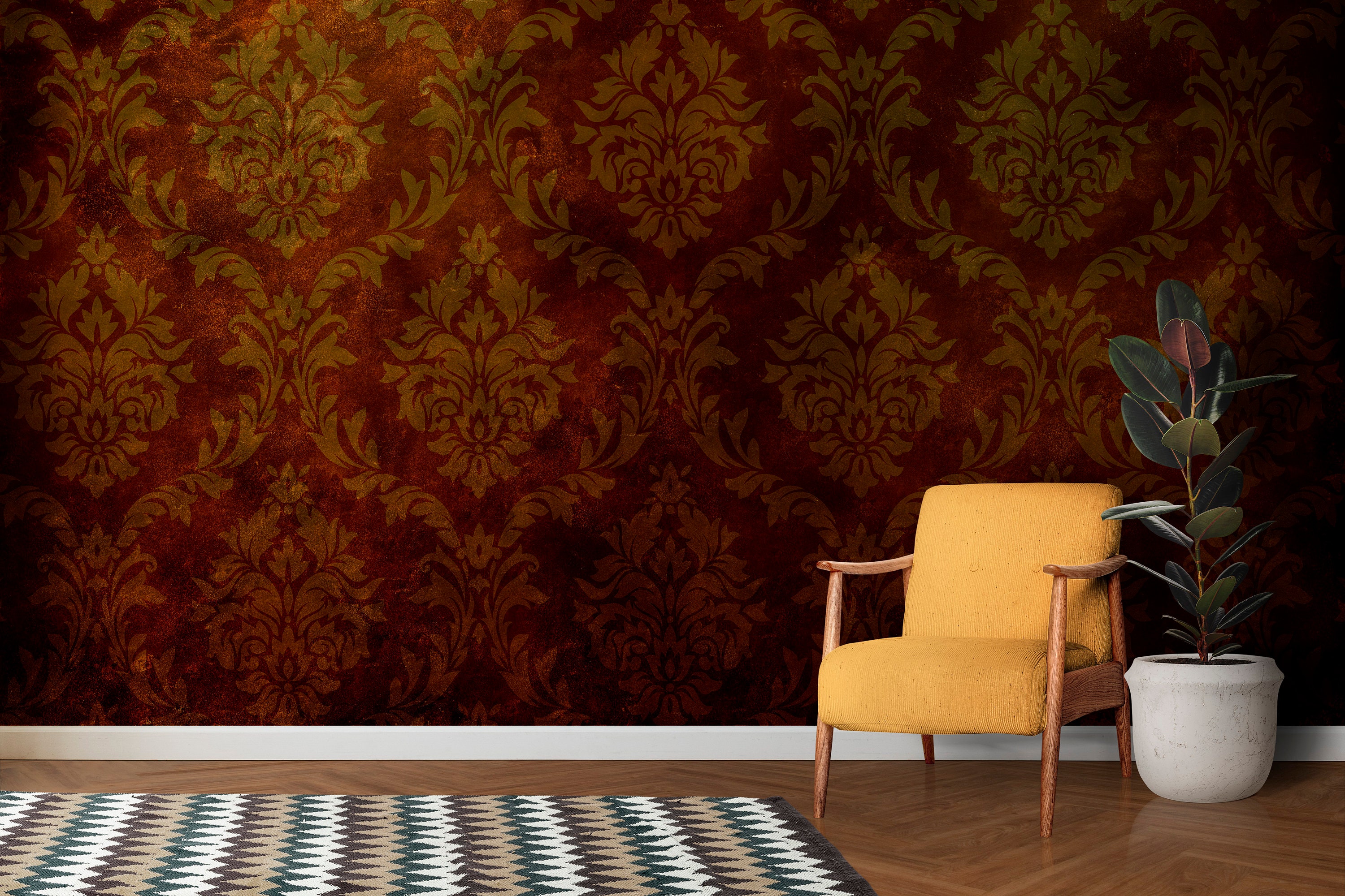 Damask Grunge Vintage Dark Pattern Wall Mural Peel and Stick | Etsy