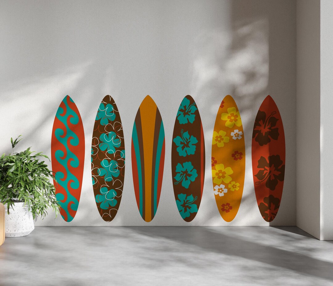 Surfboards Wall Decal Stickers – Set of 6 Vibrant Beach-themed ...