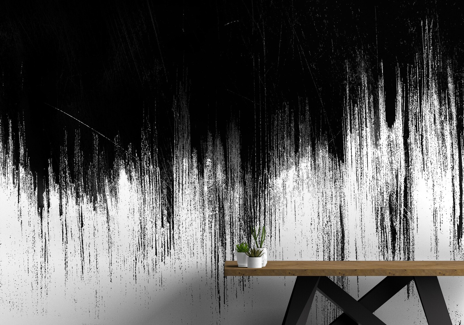 Abstract Black and White Grunge Line Art Wall Mural / Peel and Stick ...