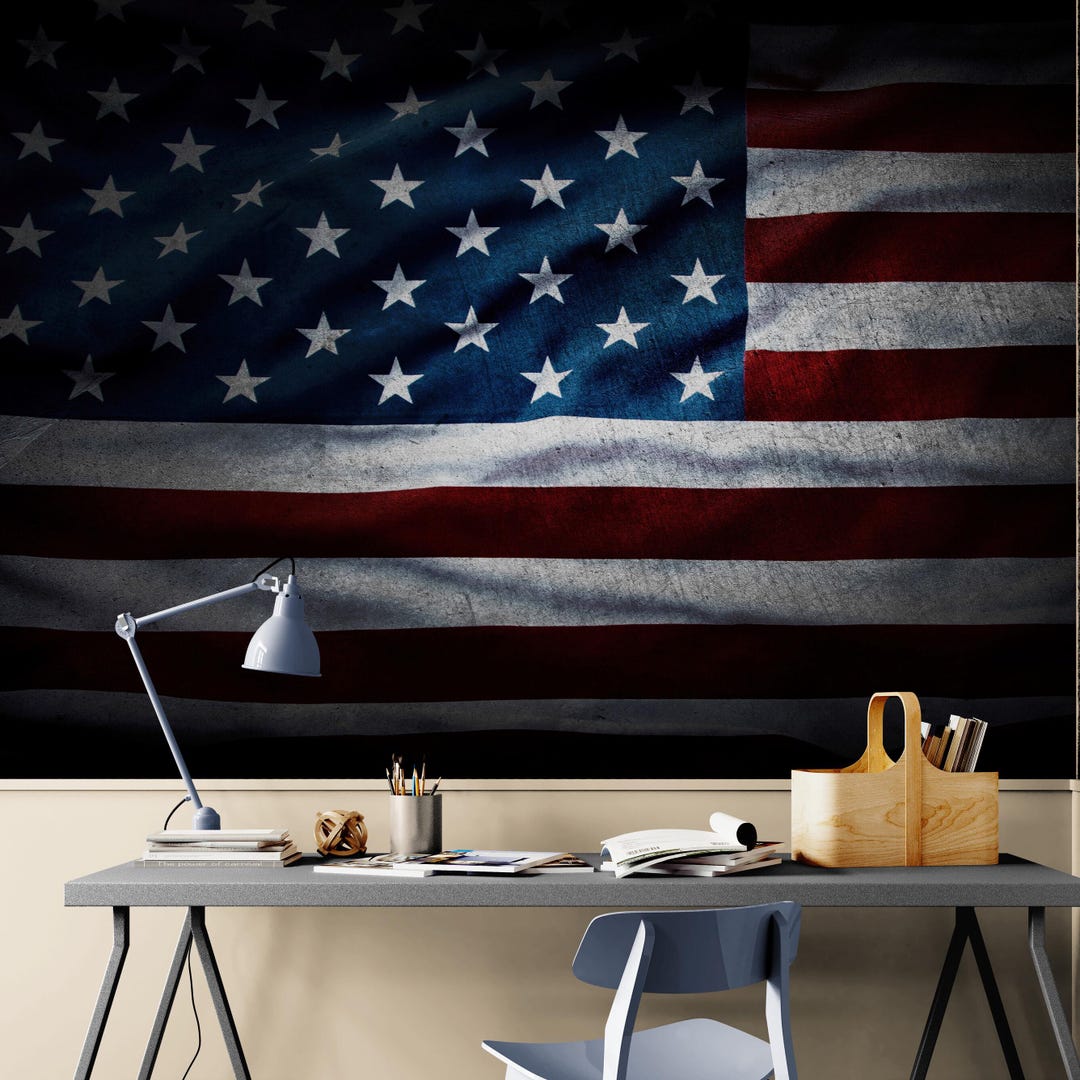 USA Flag Waving Wallpaper Mural – Patriotic Peel and Stick American ...