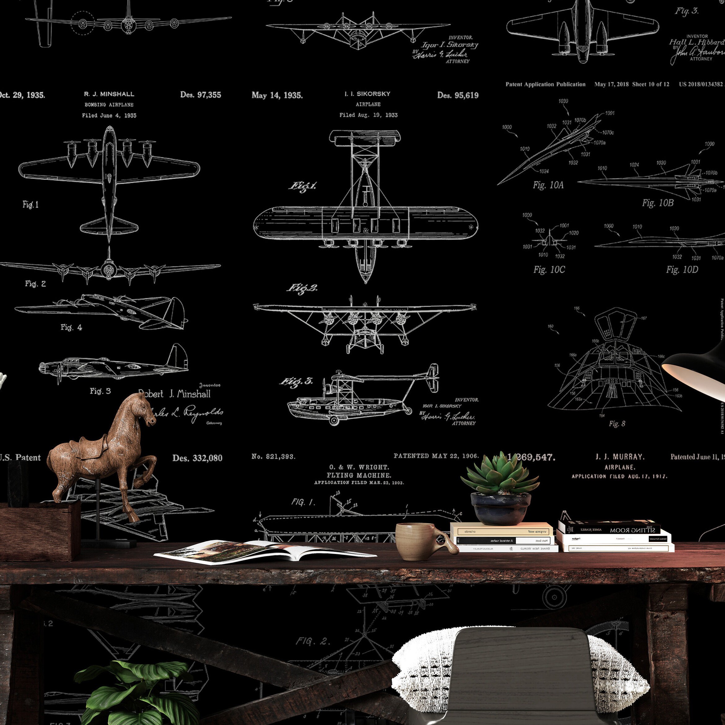 Aviation Wallpaper Mural. Featuring Military Jet and Airplane Patent ...